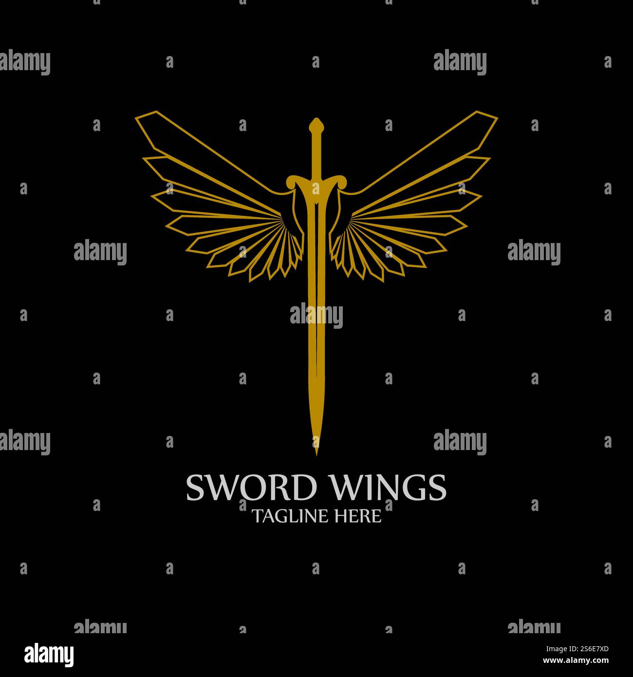 Sword with Wings. Golden Sword Symbol on Black Background Stock Vector ...