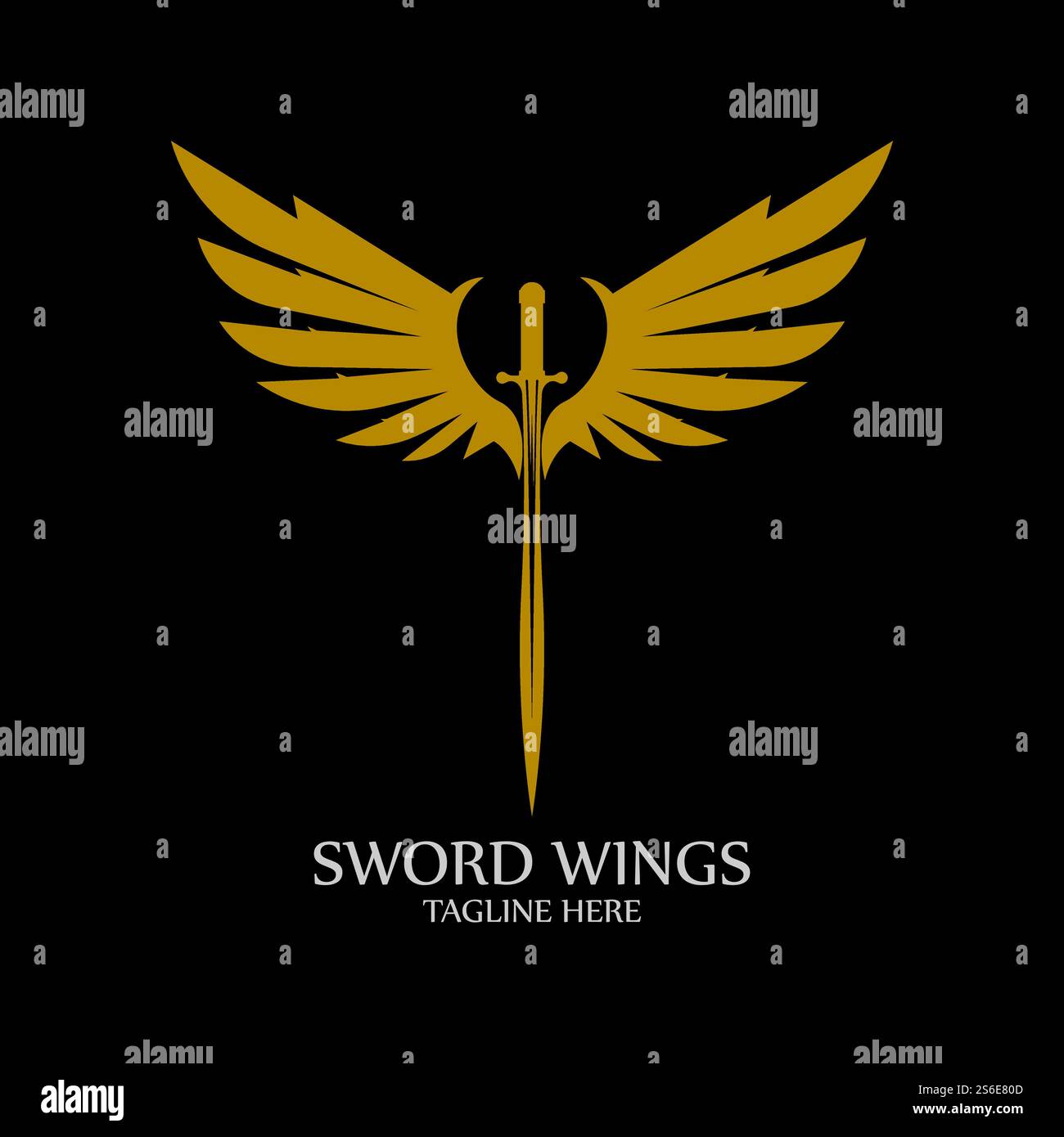 Sword with Wings. Golden Sword Symbol on Black Background Stock Vector ...