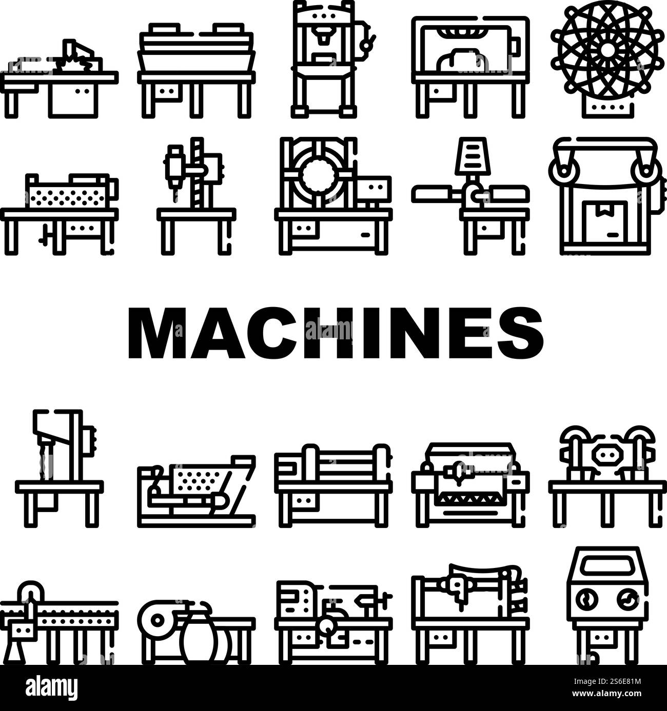 Industrial Machines Collection Icons Set Vector. Hot Pressing And ...