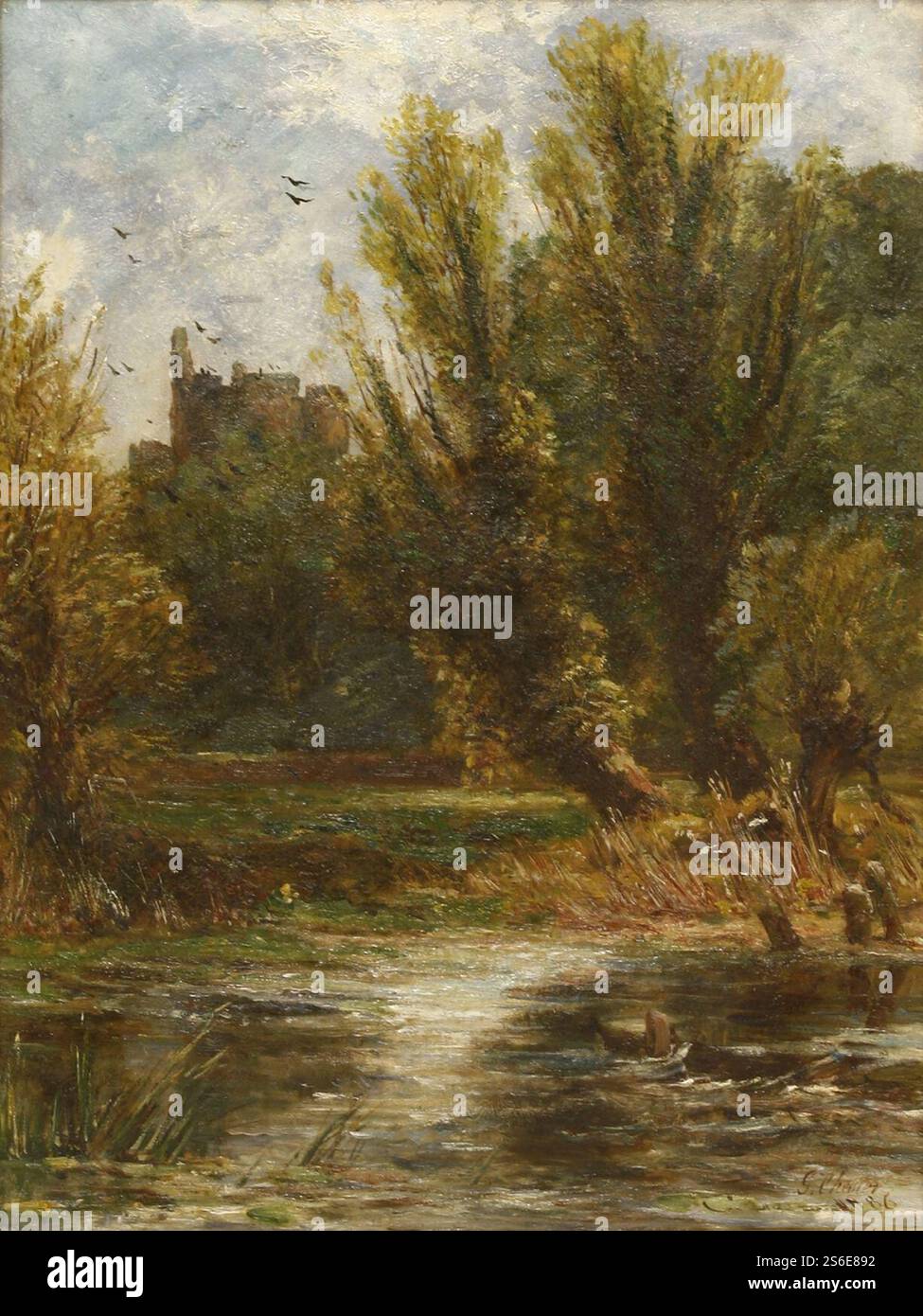 George Chester - A WOODED RIVER LANDSCAPE WITH A CASTLE Signed and ...