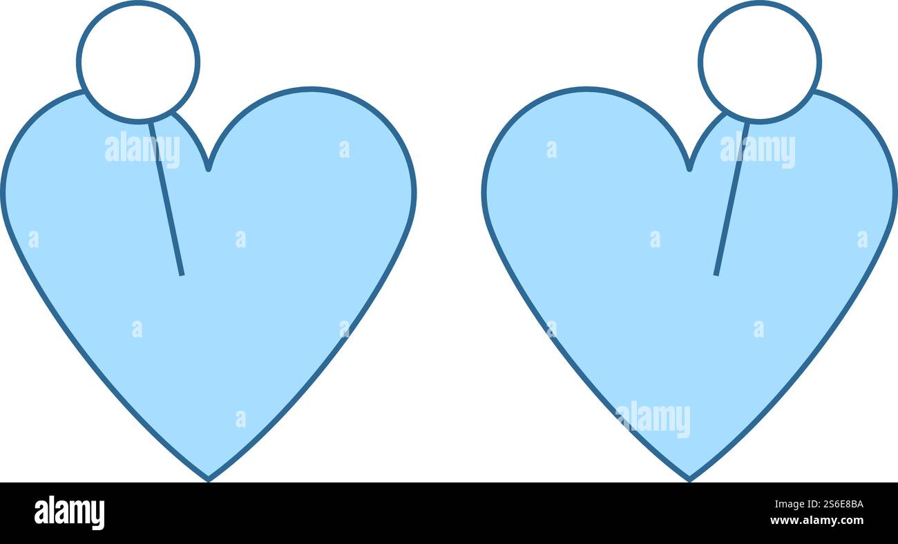 Two Valentines Heart With Pin Icon. Thin Line With Blue Fill Design ...
