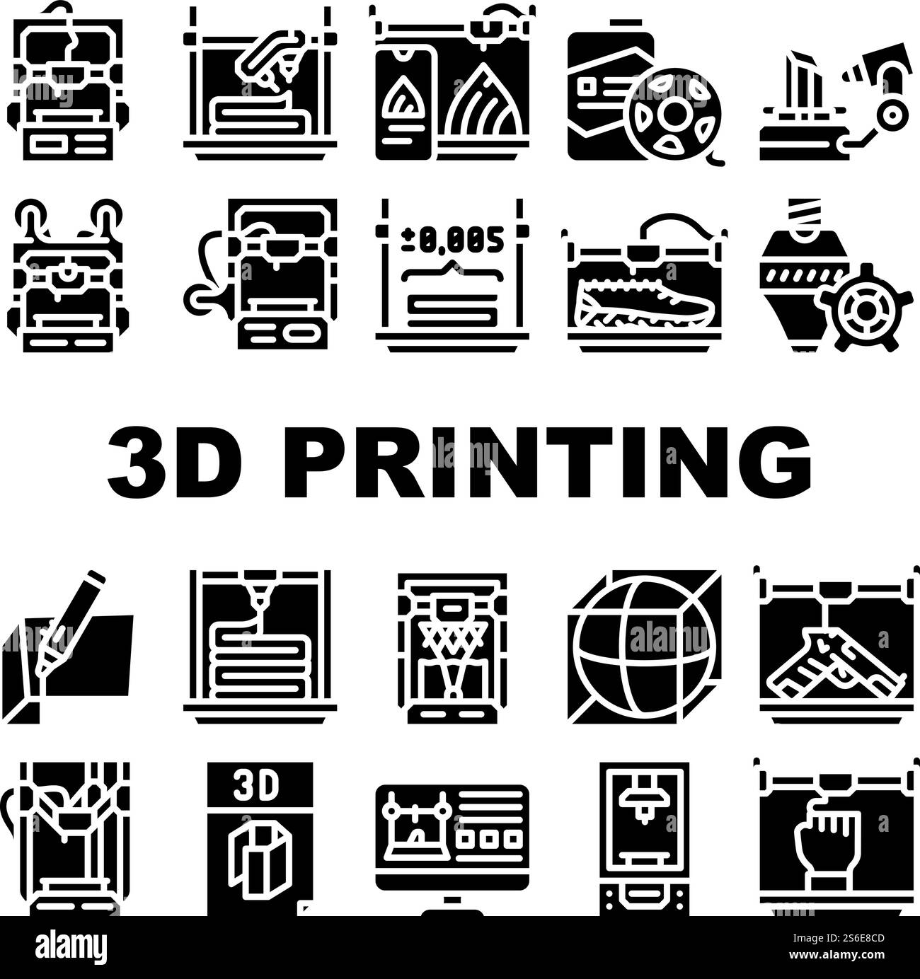 3d Printing Equipment Collection Icons Set Vector. 3d Printing Device ...