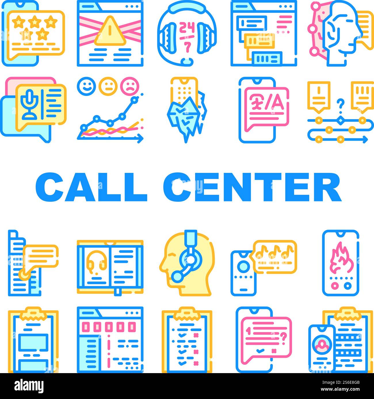 Call Center Service Collection Icons Set Vector. Call Center Operator ...