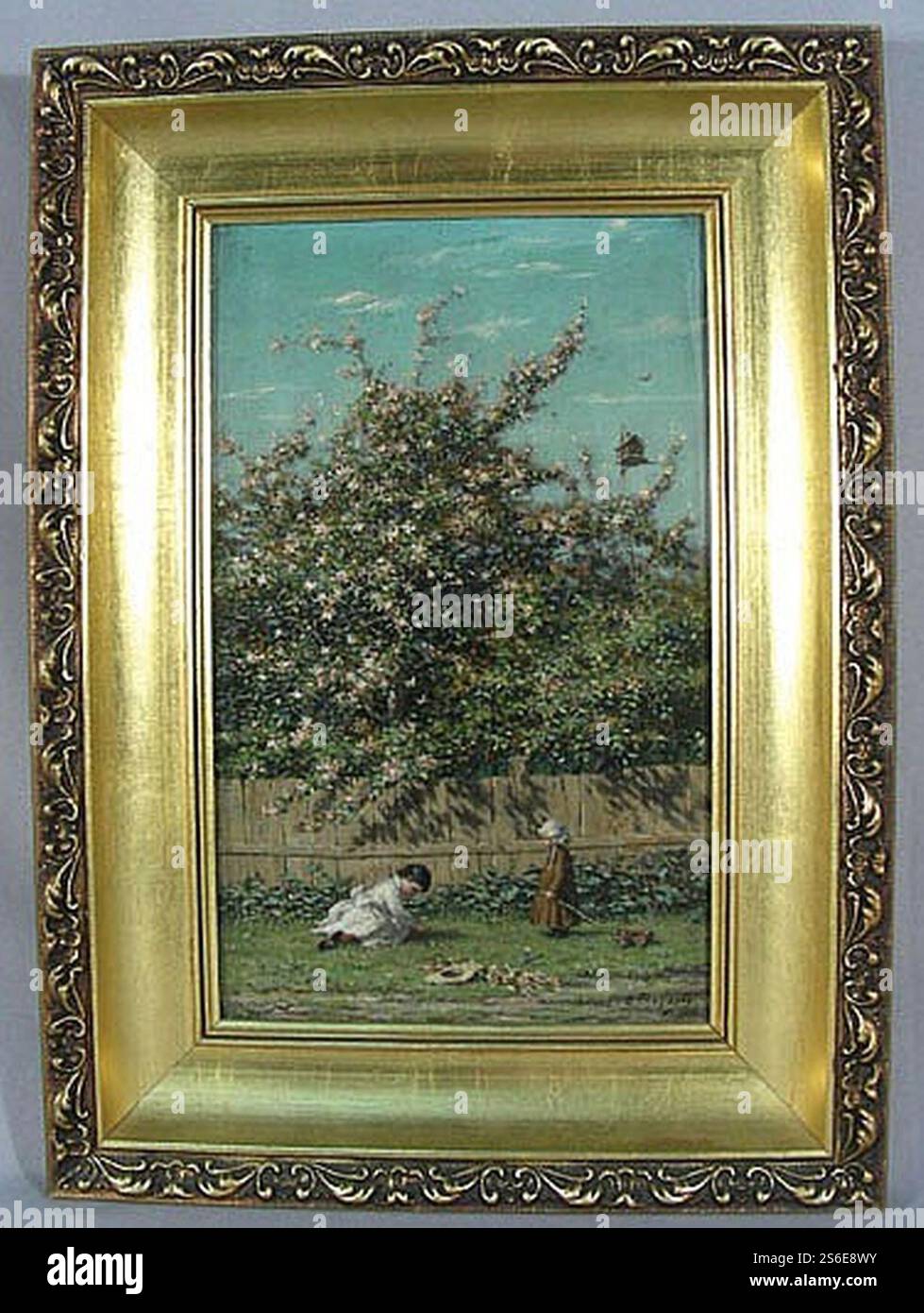 George Edward Hopkins - 19th Century oil on canvas Children playing in ...