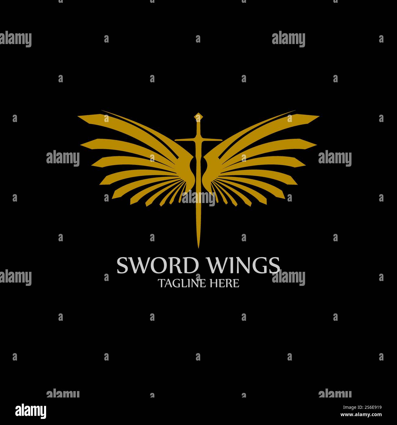 Sword with Wings. Golden Sword Symbol on Black Background Stock Vector ...