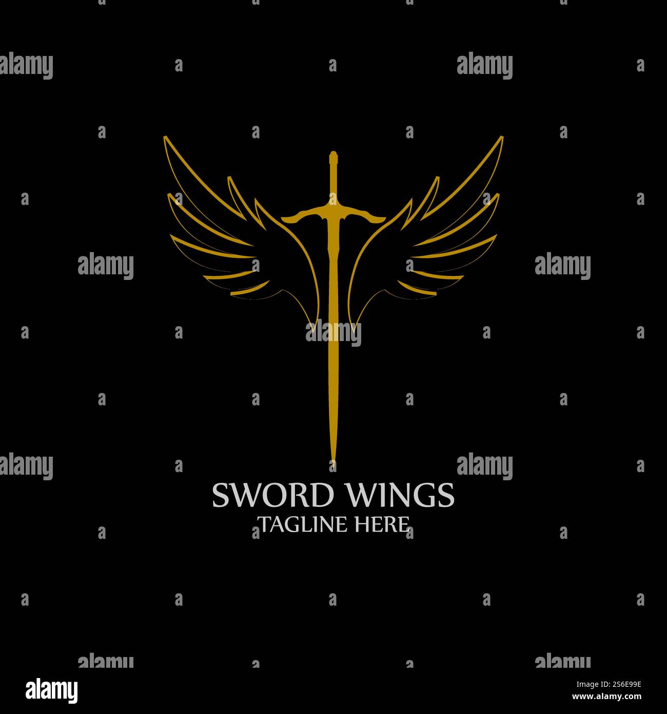 Sword with Wings. Golden Sword Symbol on Black Background Stock Vector ...