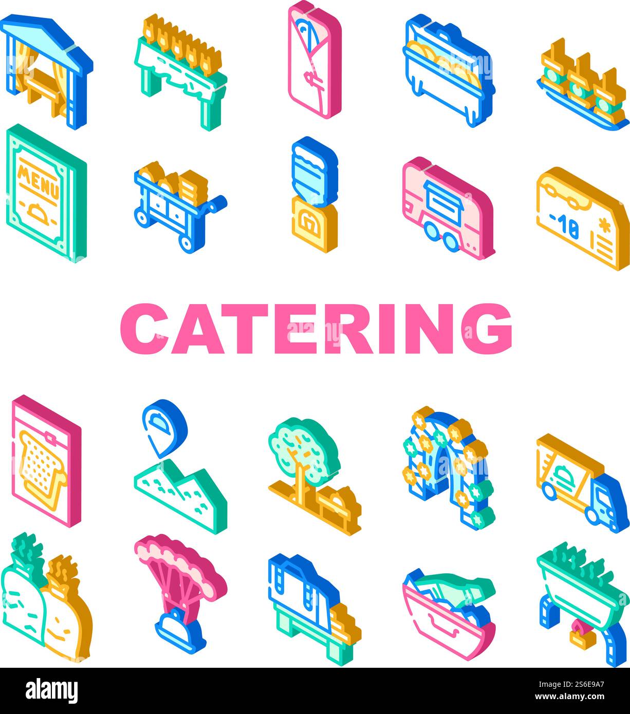 Catering Food Service Collection Icons Set Vector. Catering Table With ...