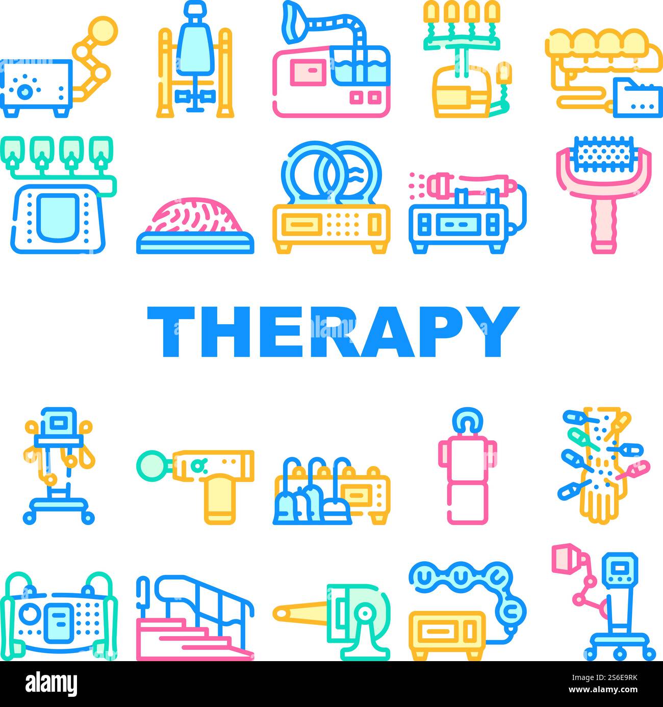 Physical Therapy Aid Collection Icons Set Vector. Magnetic Therapy ...