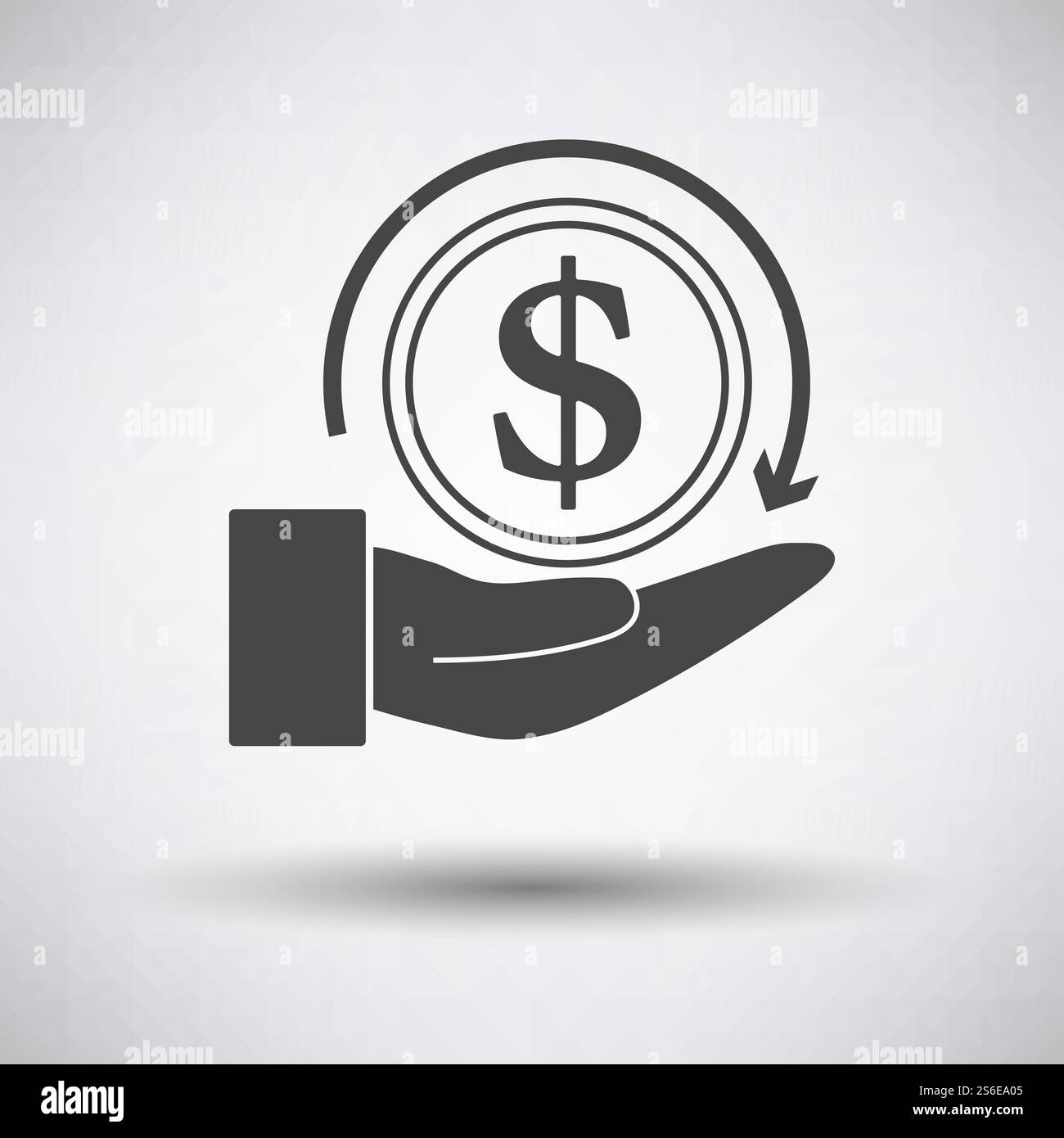 Cash Back Coin To Hand Icon. Dark Gray on Gray Background With Round ...