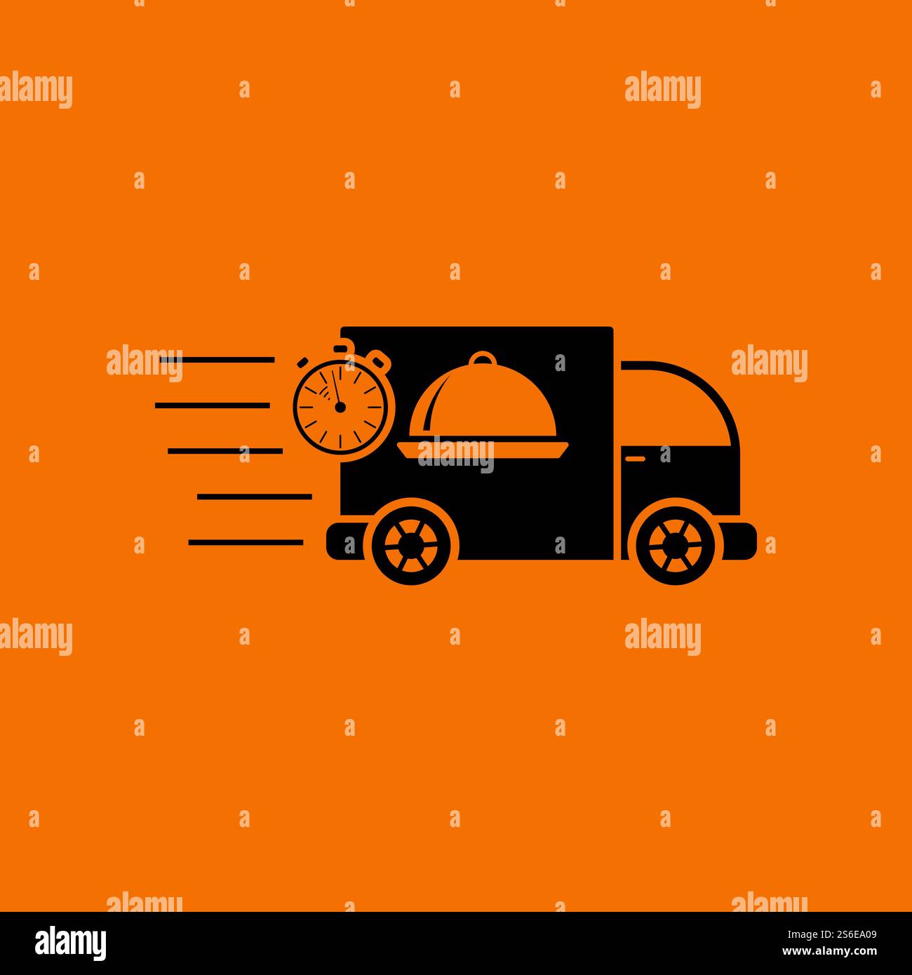 Fast Food Delivery Car Icon. Black on Orange Background. Vector ...
