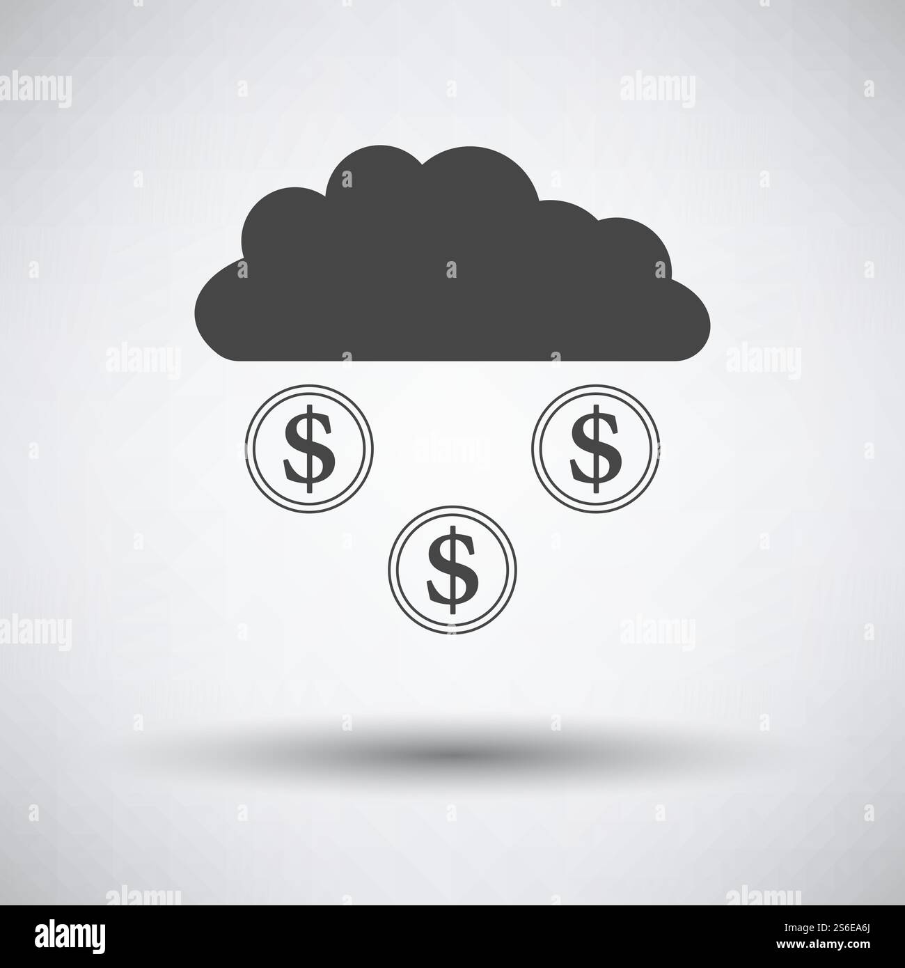 Coins Falling From Cloud Icon. Dark Gray on Gray Background With Round ...