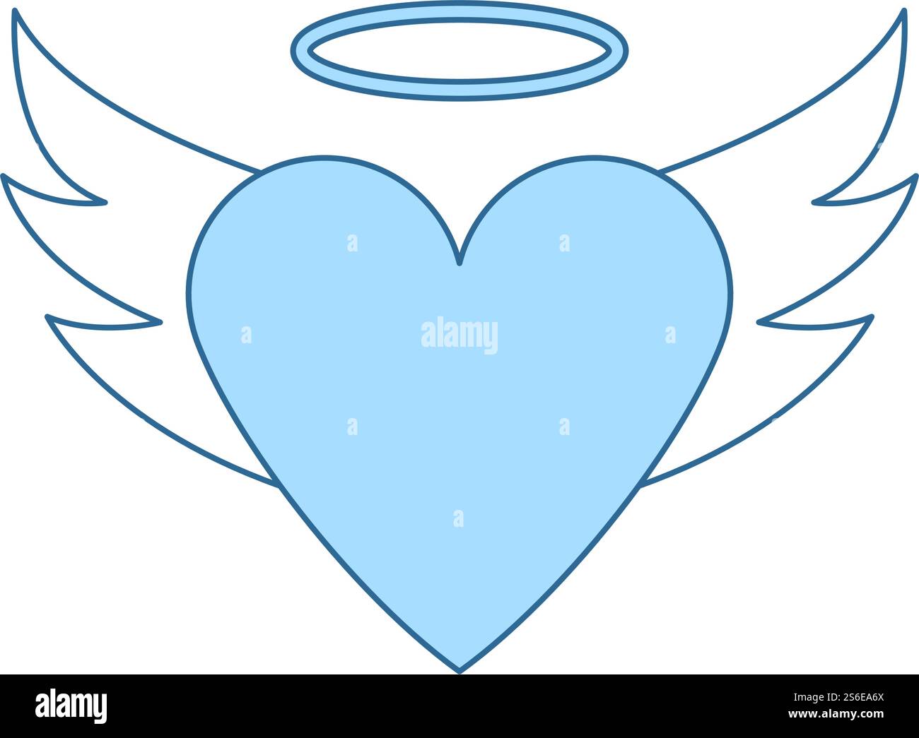 Valentine Heart With Wings And Halo Icon. Thin Line With Blue Fill ...