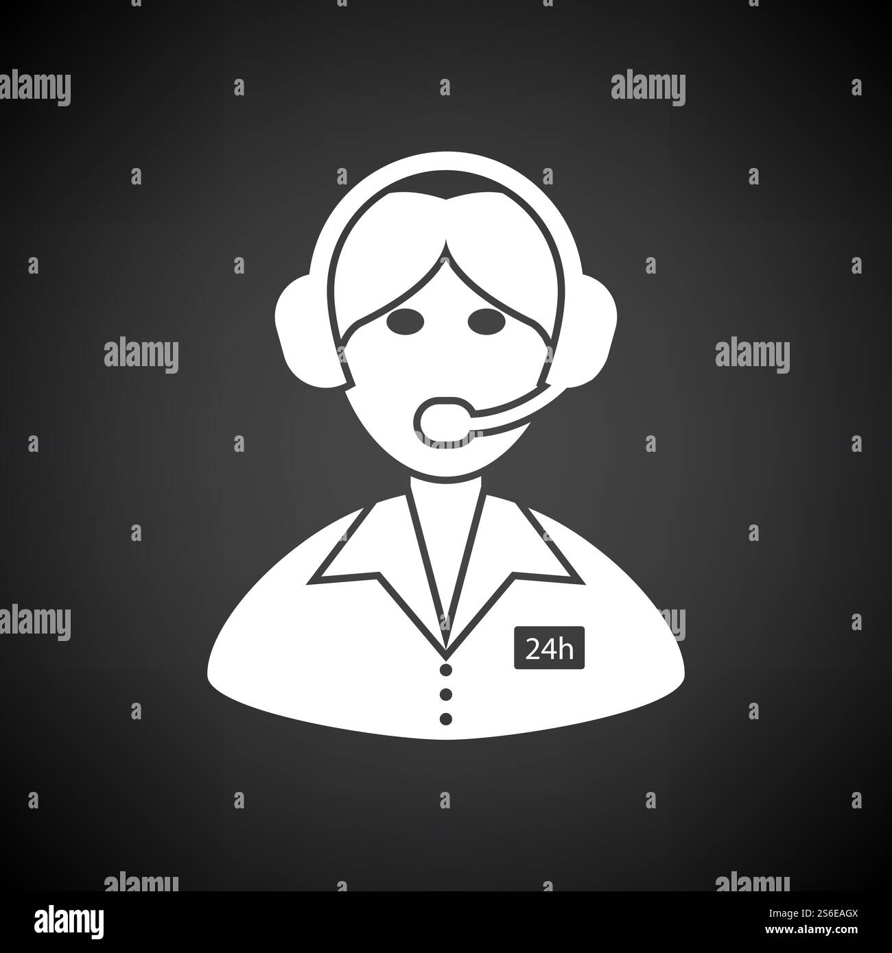 24 Hour Operator Icon. White on Black Background. Vector Illustration ...