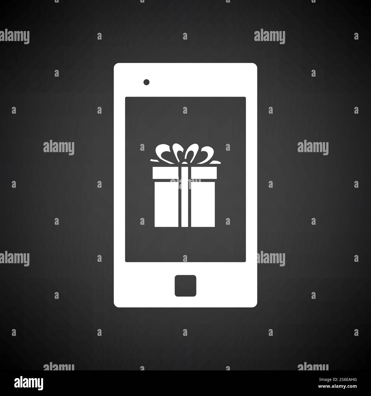 Smartphone With Gift Box On Screen Icon. White on Black Background ...
