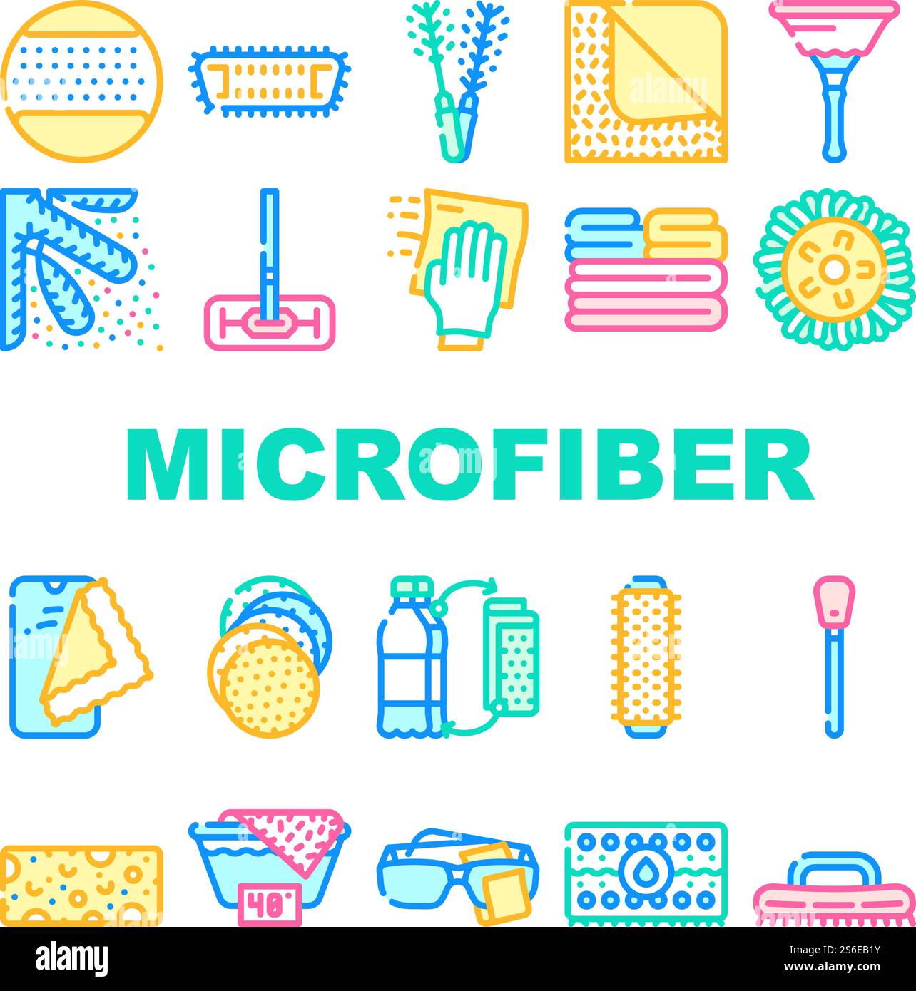 Microfiber For Clean Collection Icons Set Vector. Microfiber With ...