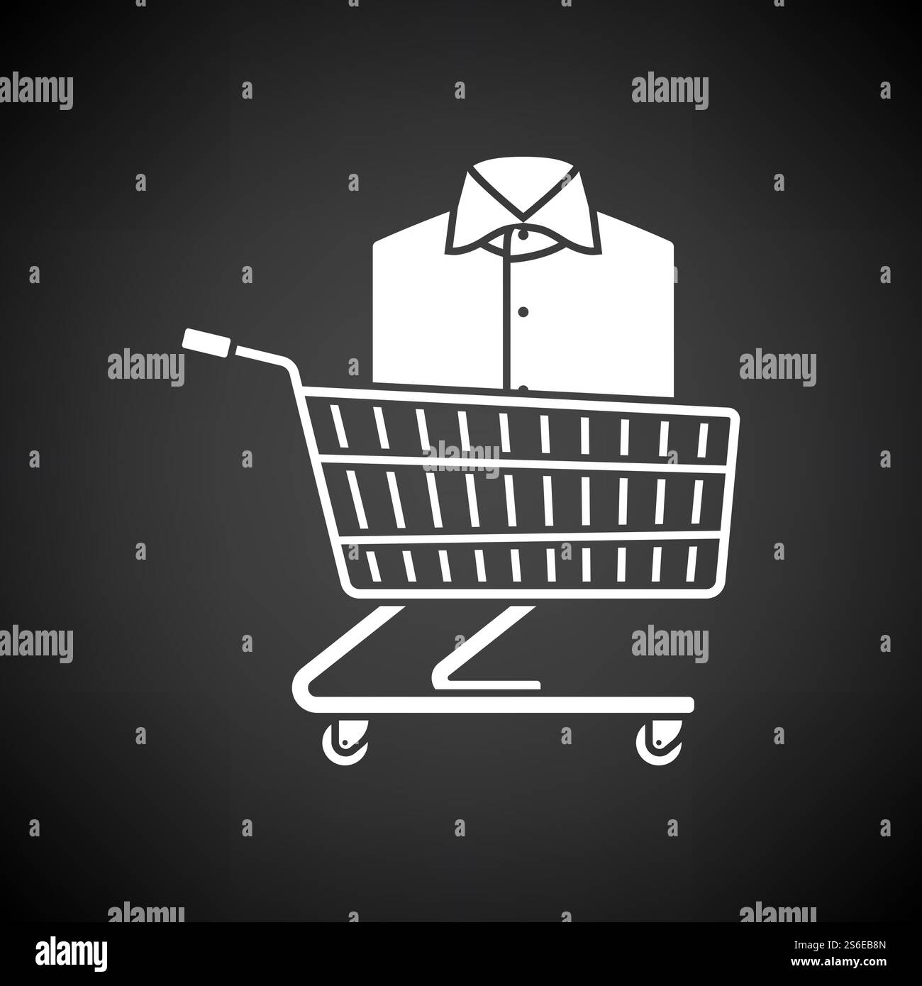 Shopping Cart With Clothes (Shirt) Icon. White on Black Background ...
