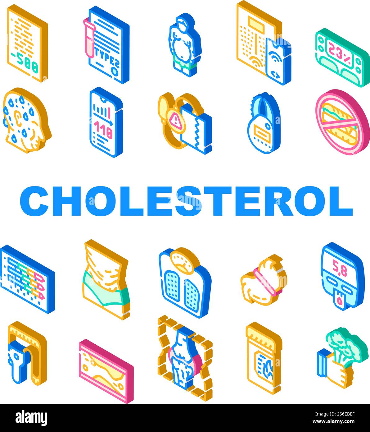 Cholesterol Overweight Collection Icons Set Vector. Cholesterol ...