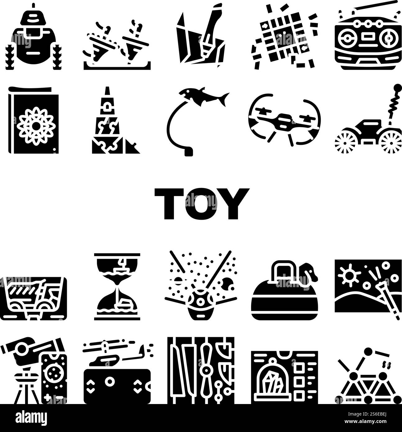 Toy And Children Game Collection Icons Set Vector. Robot And Radio ...