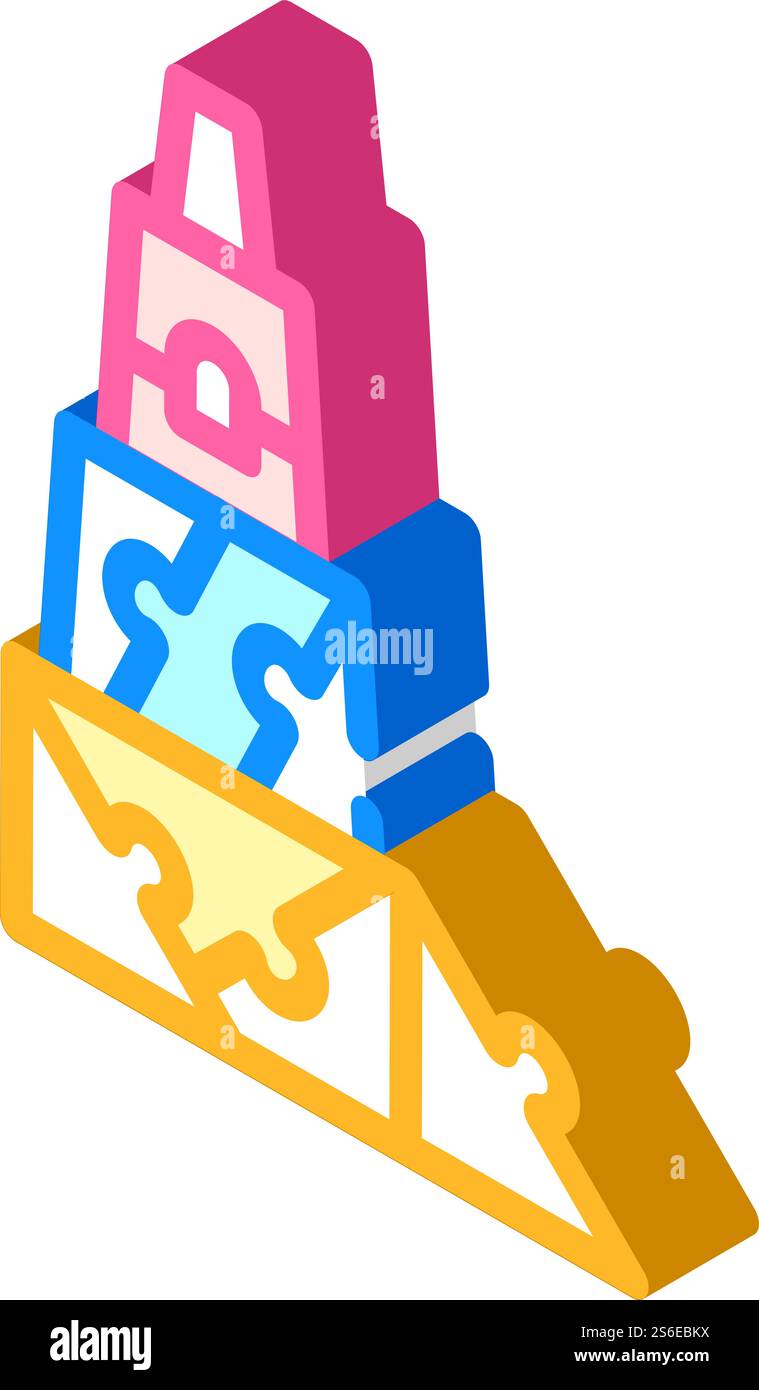 3d constructor and puzzle toy isometric icon vector. 3d constructor and puzzle toy sign ...