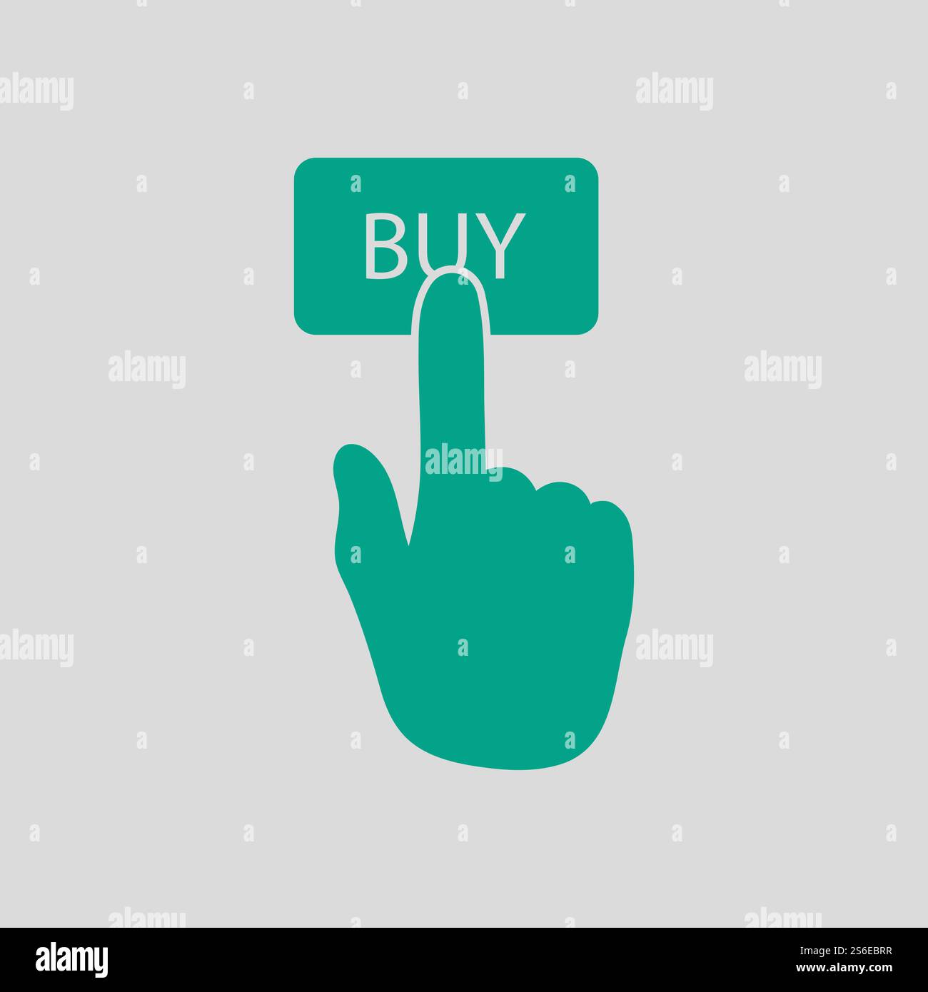 Finger Push The Buy Button Icon. Green on Gray Background. Vector ...