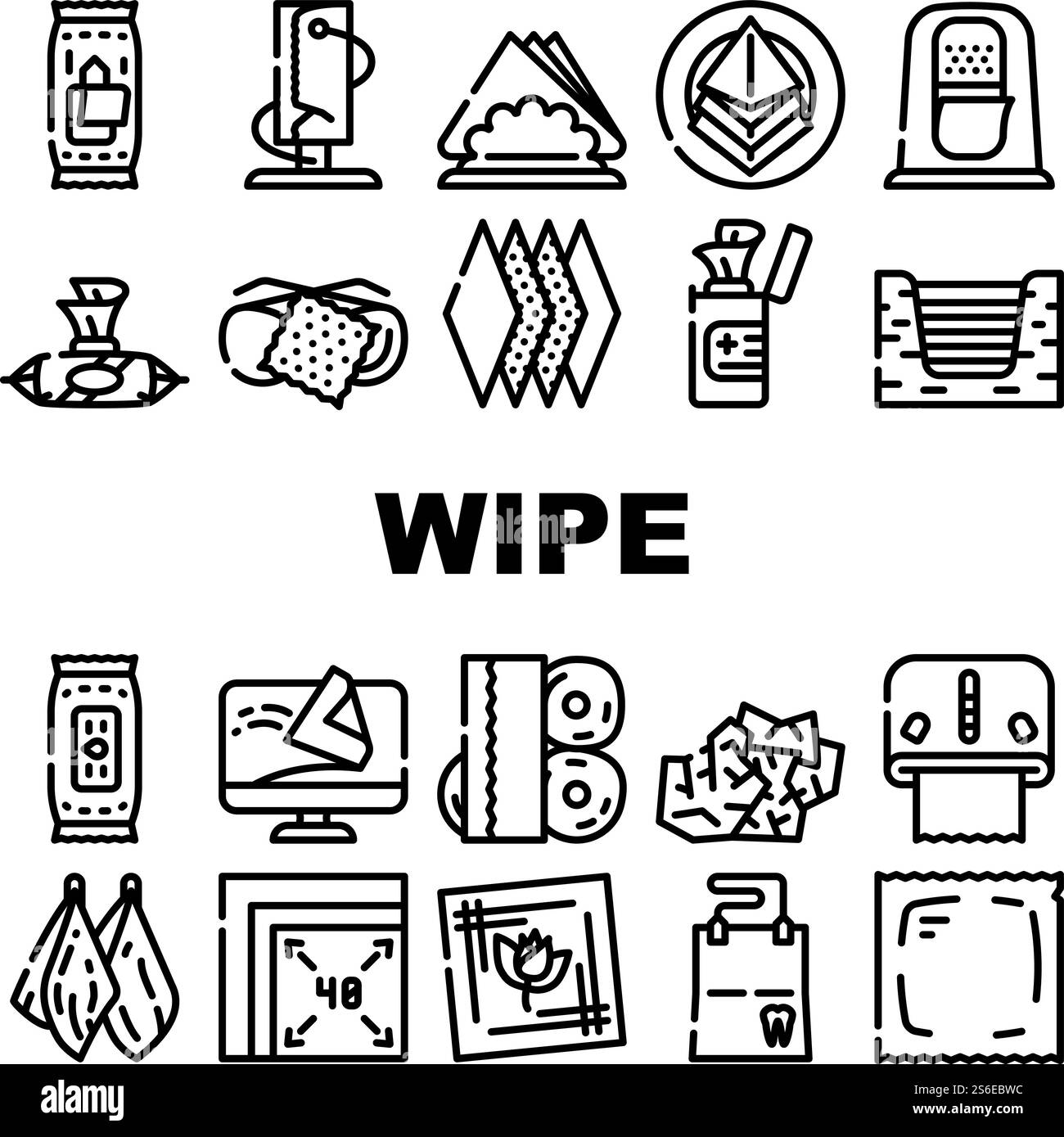 Wipe Hygiene Accessory Collection Icons Set Vector. Wet Wipe And In ...