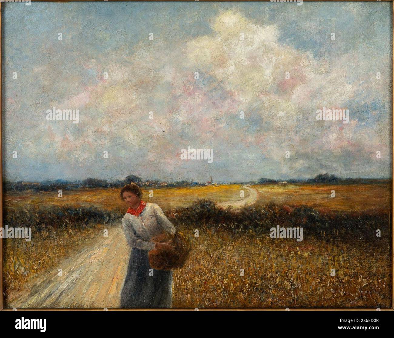 George van Millett - , Woman Along a Road with Field, Oil on Canvas ...