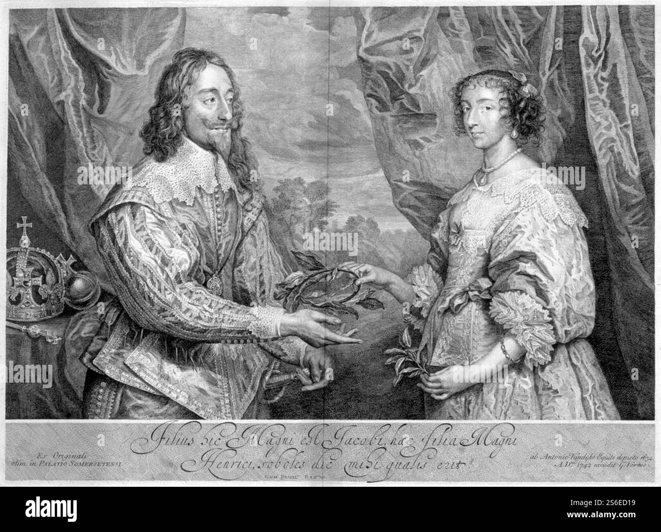 George Vertue - Charles I and Henrietta Maria after Anthony van Dyck ...