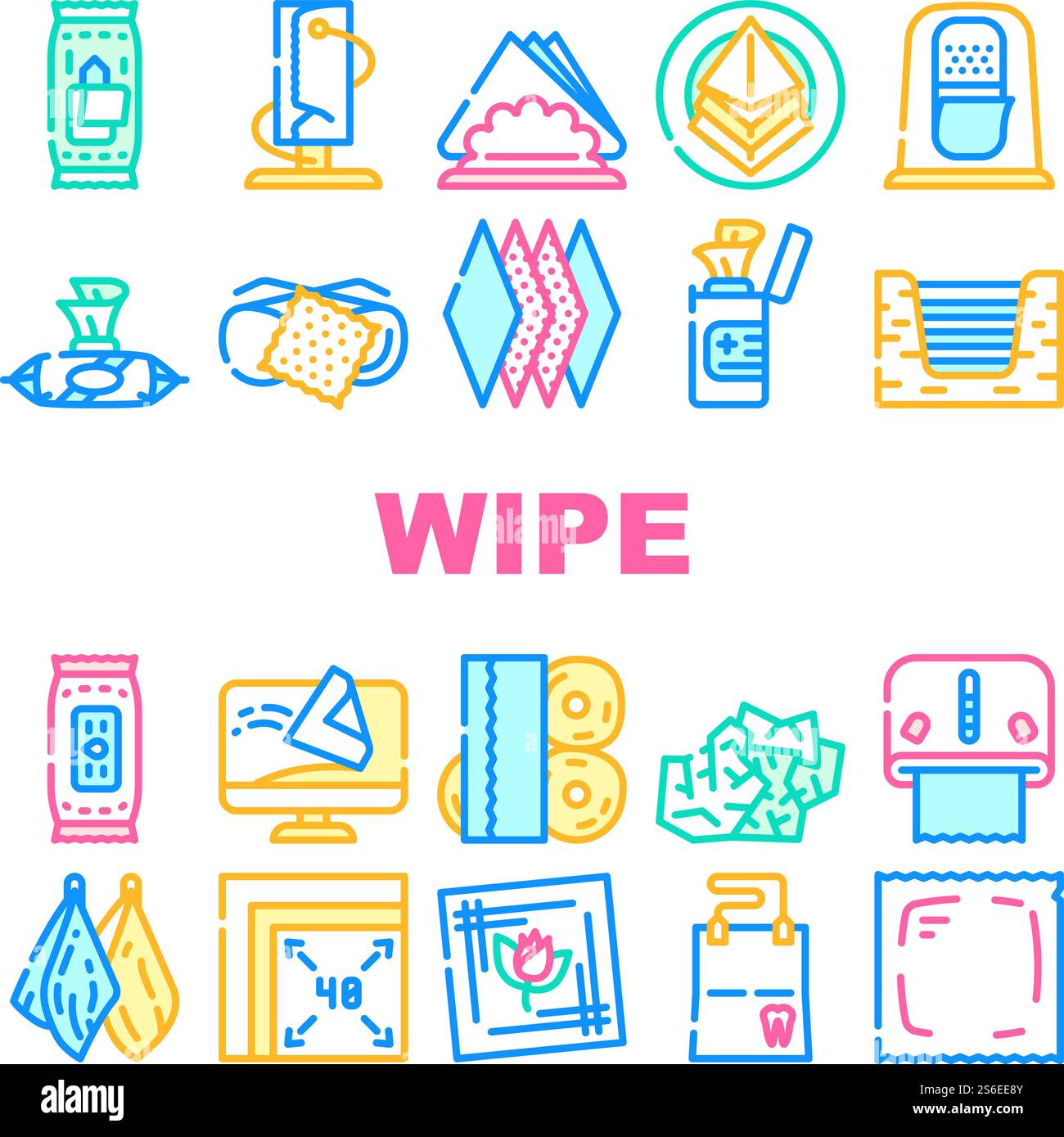 Wipe Hygiene Accessory Collection Icons Set Vector. Wet Wipe And In ...