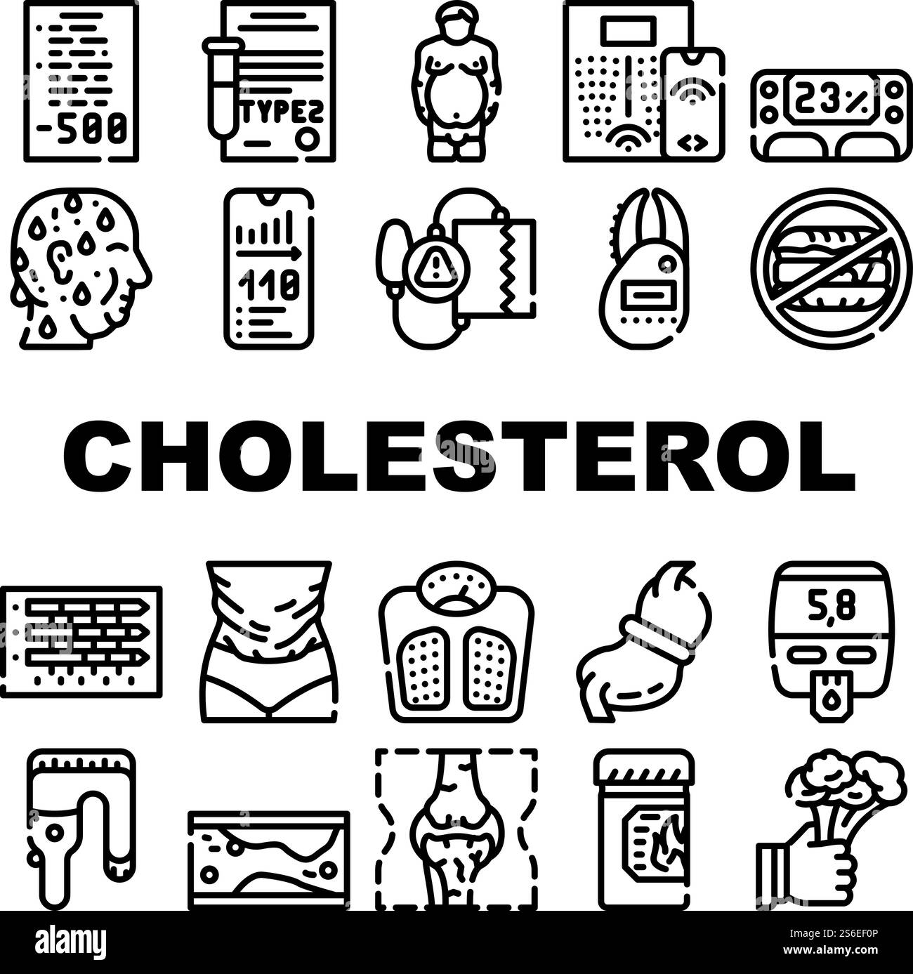 Cholesterol Overweight Collection Icons Set Vector. Cholesterol ...