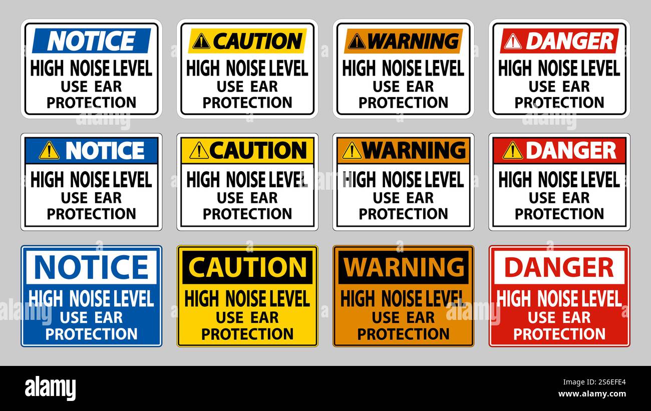 High Noise Level Use Ear Protection on White Background Stock Vector ...