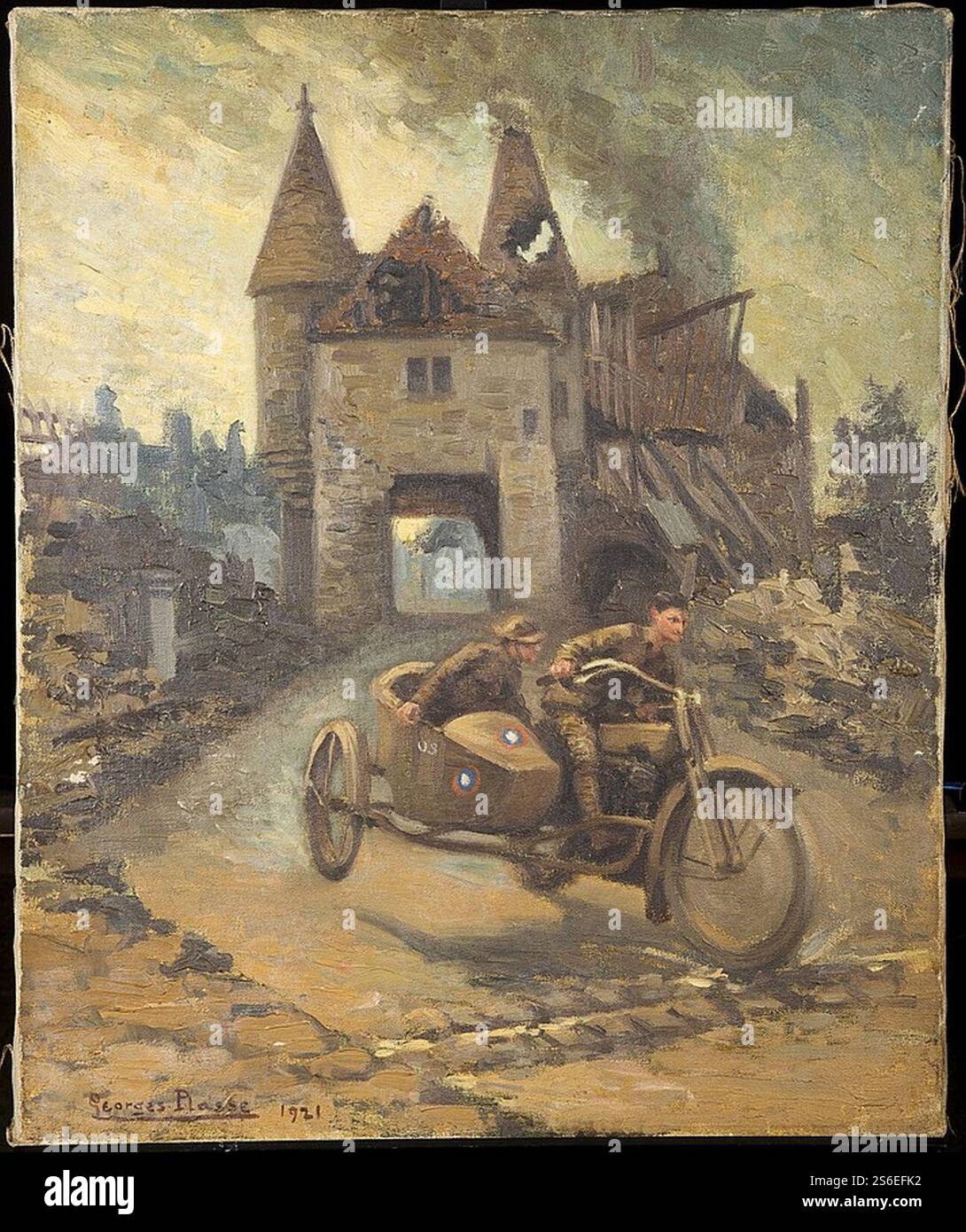 Georges Plasse - , France, Oil on Canvas Painting of WWl scene with a ...