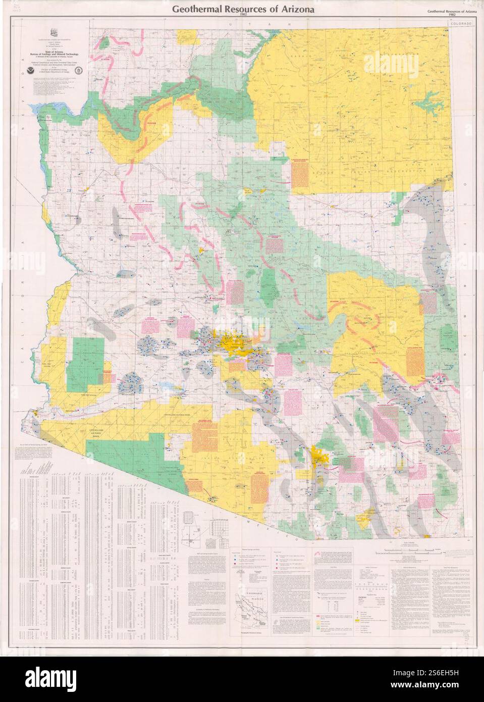 Geothermal resources of Arizona map (NOAA Stock Photo - Alamy