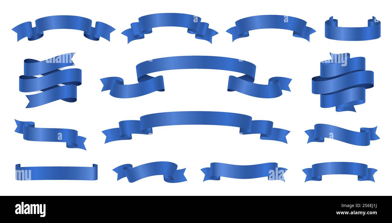 Blue ribbons. Realistic ribbon banners vector collection. Illustration ...