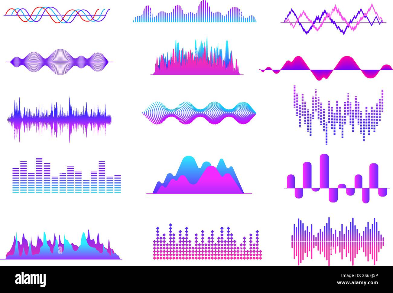 Sound waves. Color music wave, audio tune waveform pulse. Radio voice, soundtrack curves ...