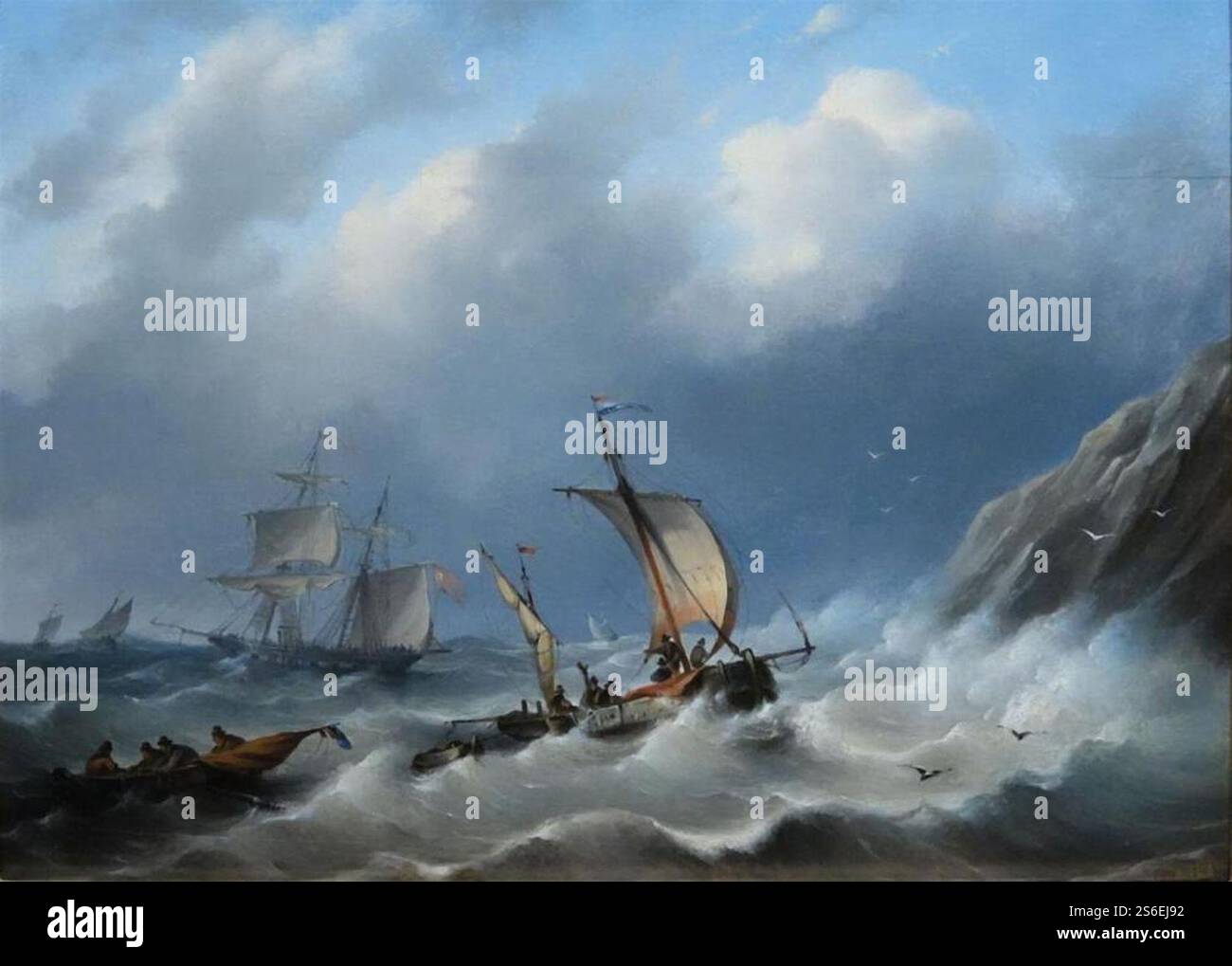 Gerardus Hendriks - Ships for the coast on choppy waters, signed l ...