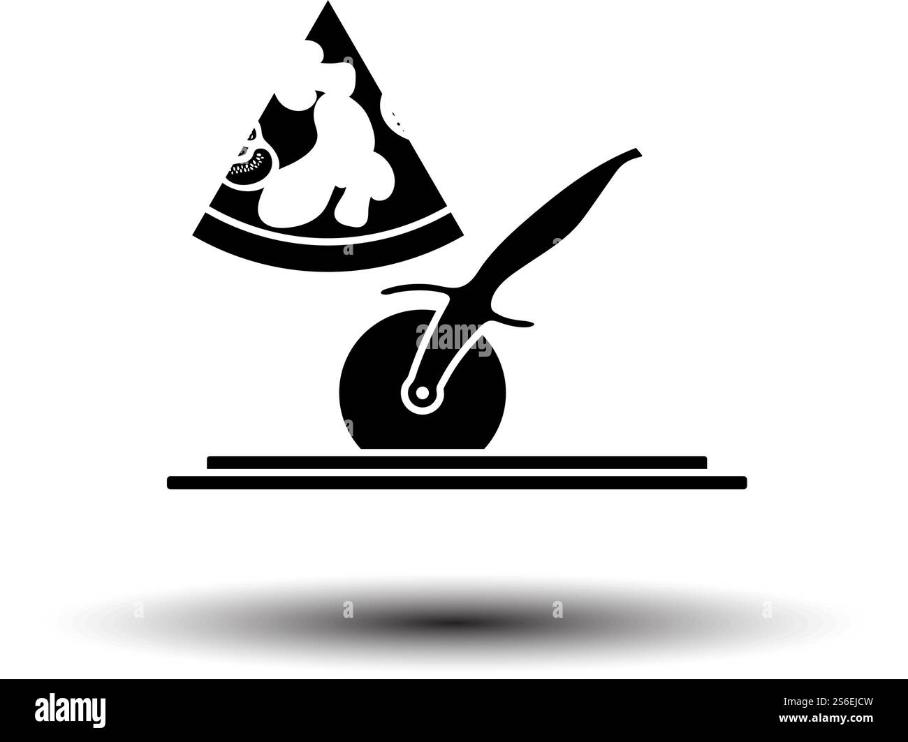 Pizza With Knife Icon. Black on White Background With Shadow. Vector ...