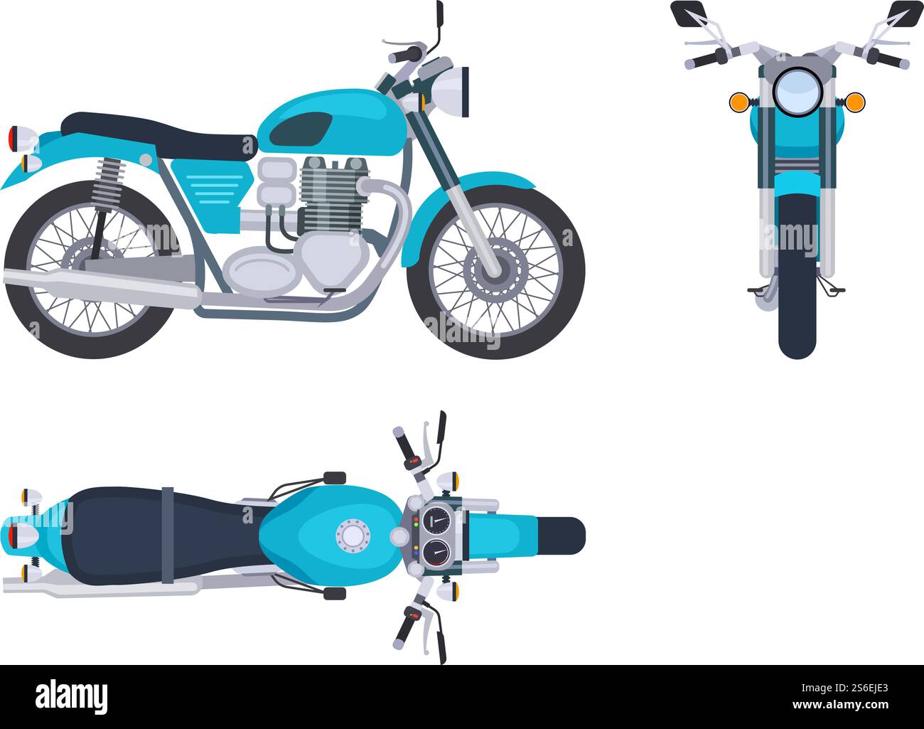 Motorbike side and top view. Motorcycle motocross vehicles. Detailed ...