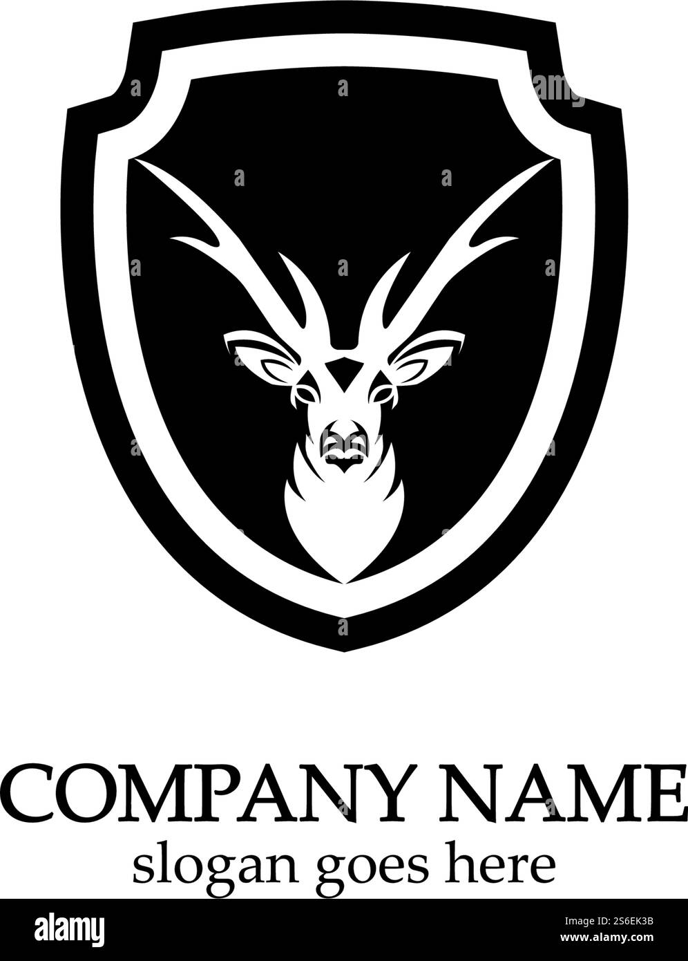 Deer hunter with shield logo design, Wild animal vector, Head deer ...