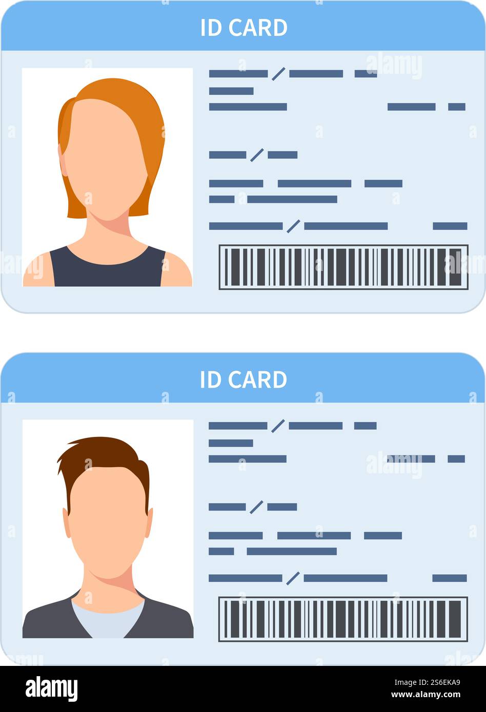 Id card. Women and men plastic identification cards, driver ...