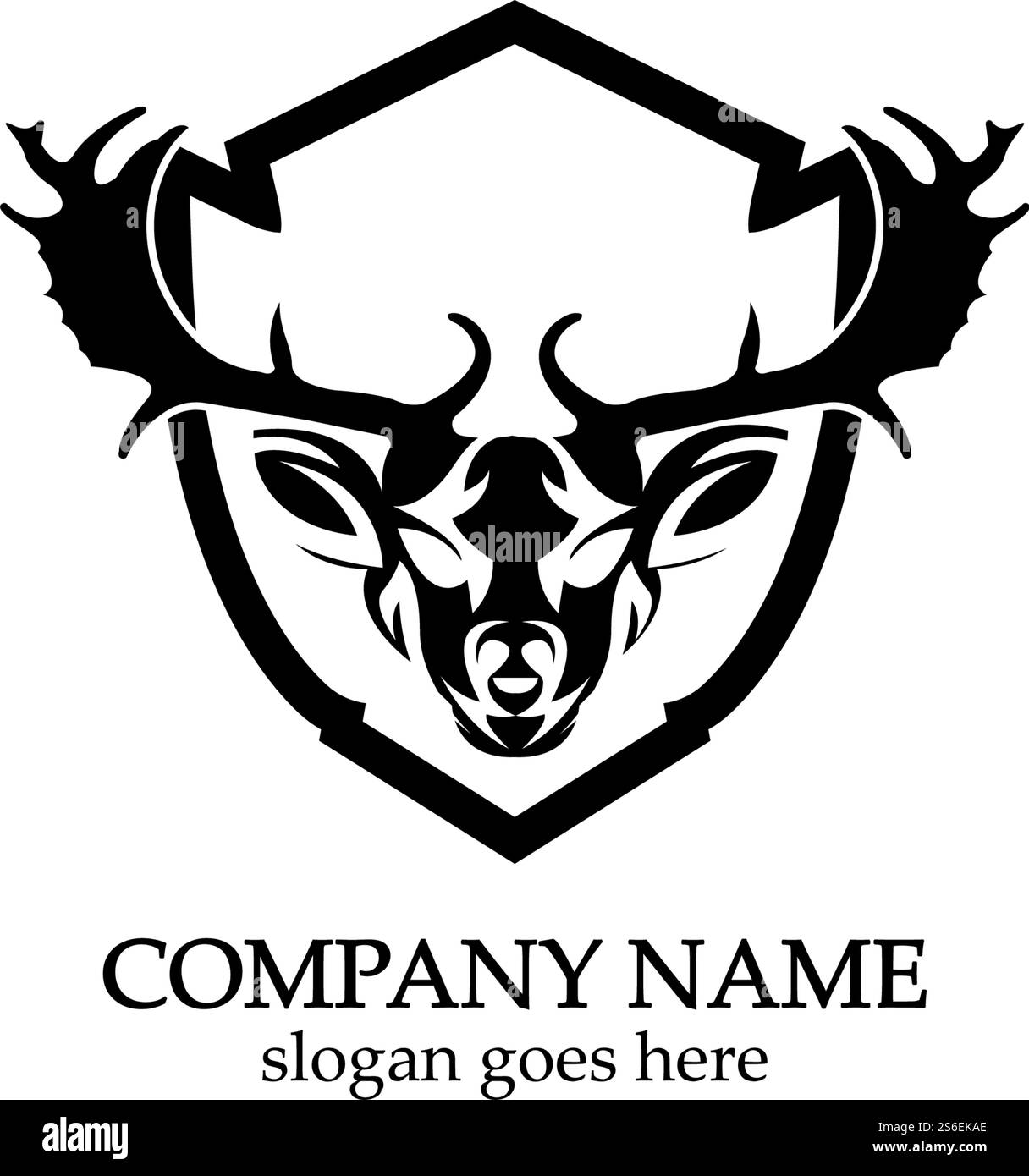 Deer hunter with shield logo design, Wild animal vector, Head deer ...