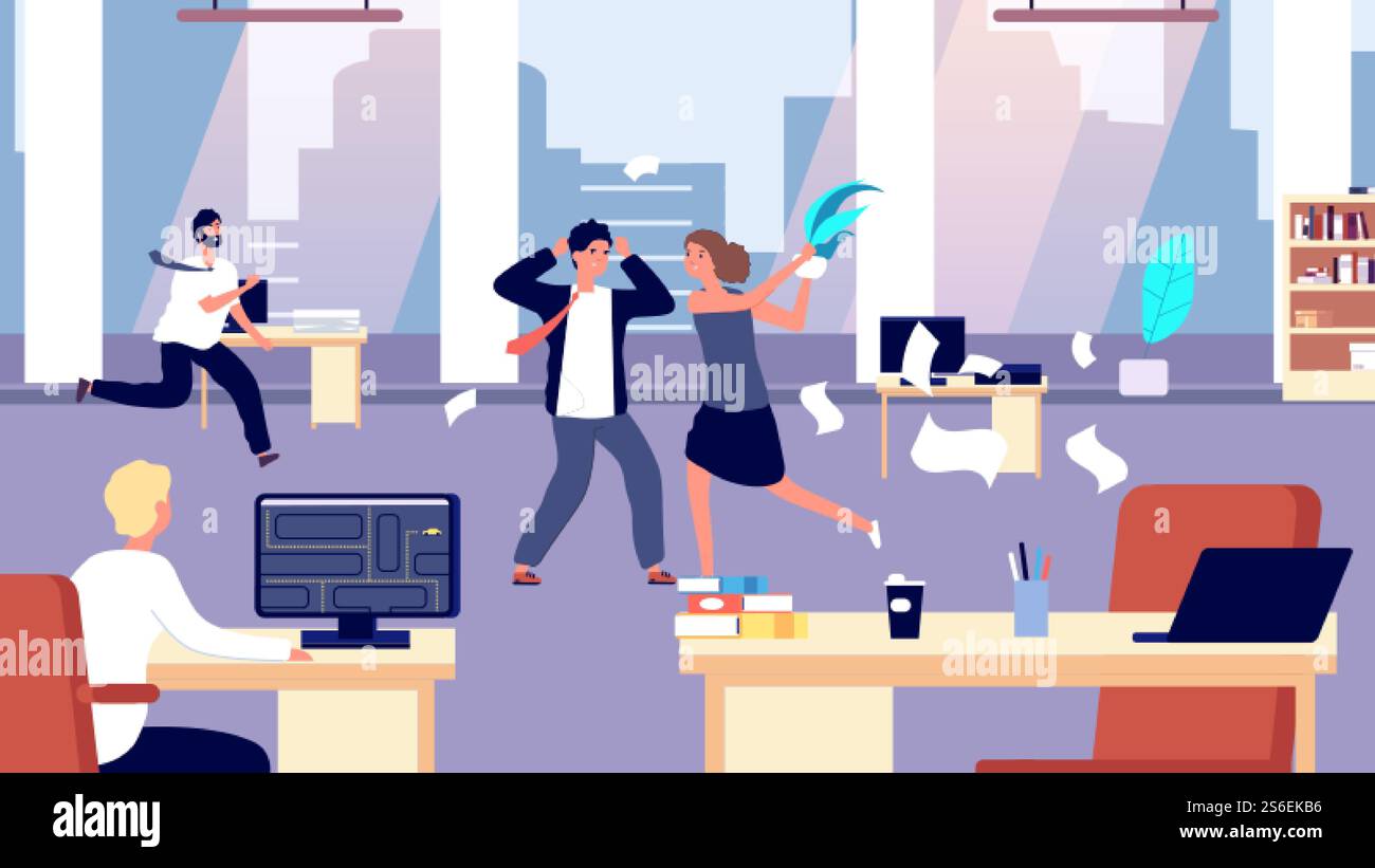 Office brawl. Chaos in workplace. Negative employees in office. Bad ...