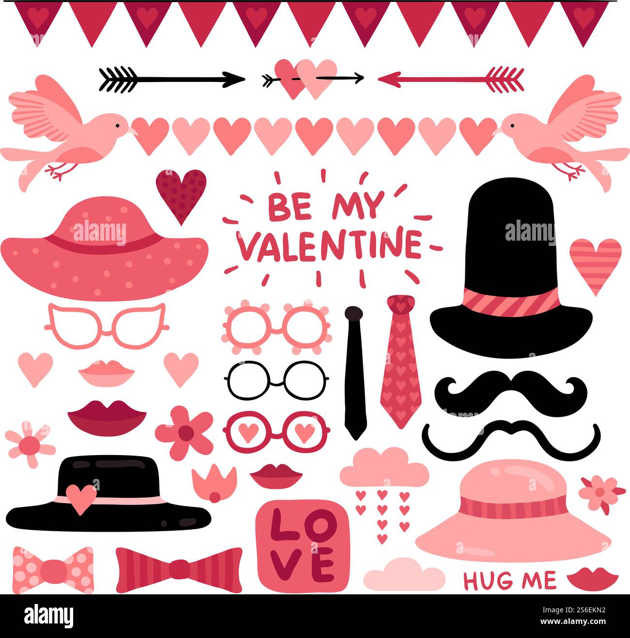 Valentines day photo booth props pink love wedding scrapbook elements ...