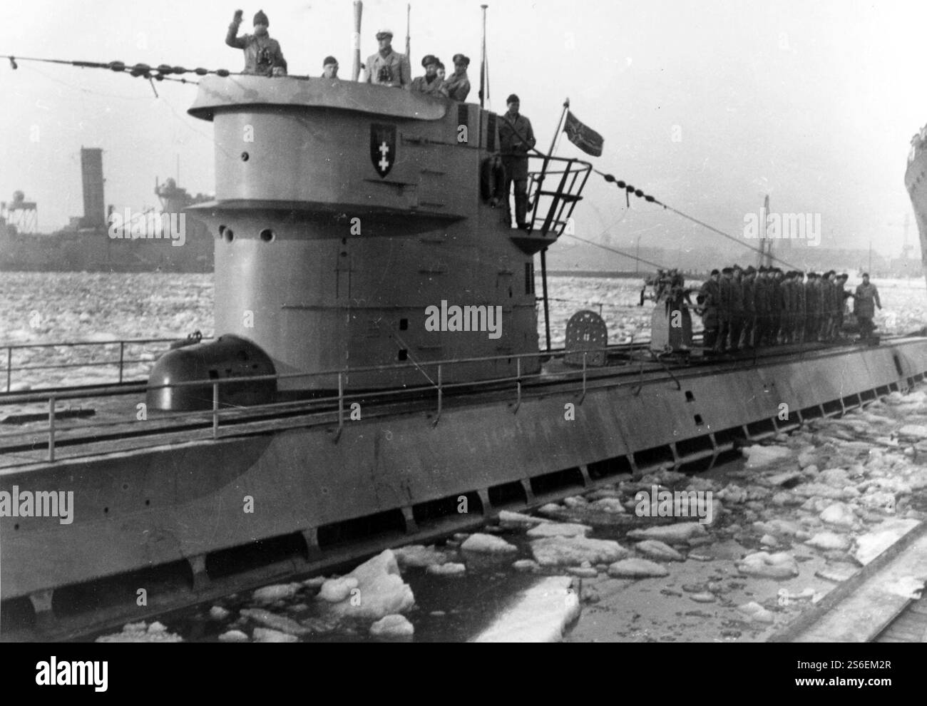 German type IX submarine docking at Tromsø, Norway, during World War II ...