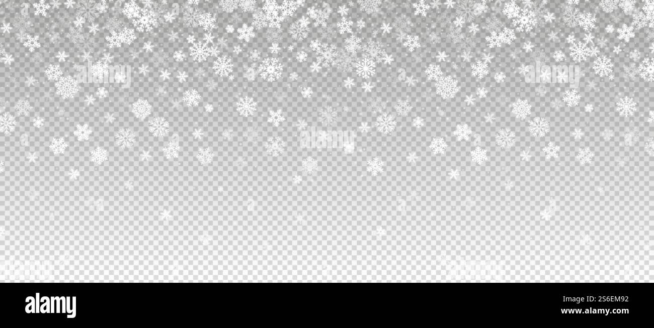 Winter snowfall. Falling snow, flakes banner. Vector Christmas snowfall ...