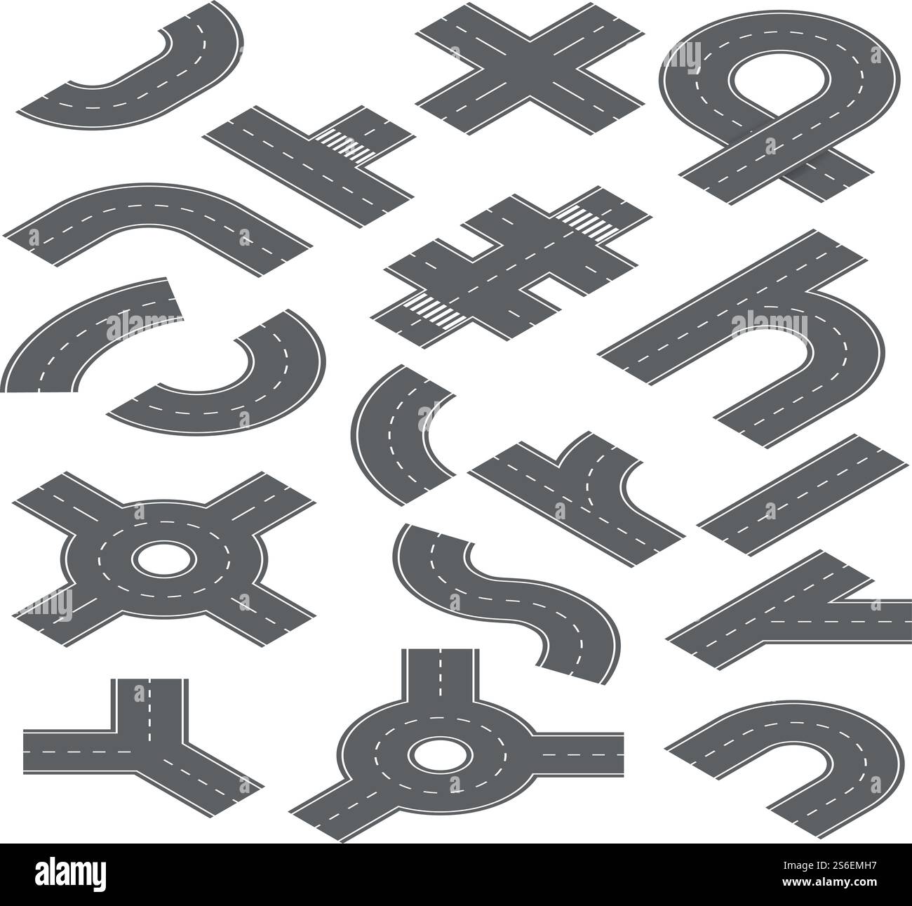 Road isometric elements. Traffic streets, auto roads and highway for ...