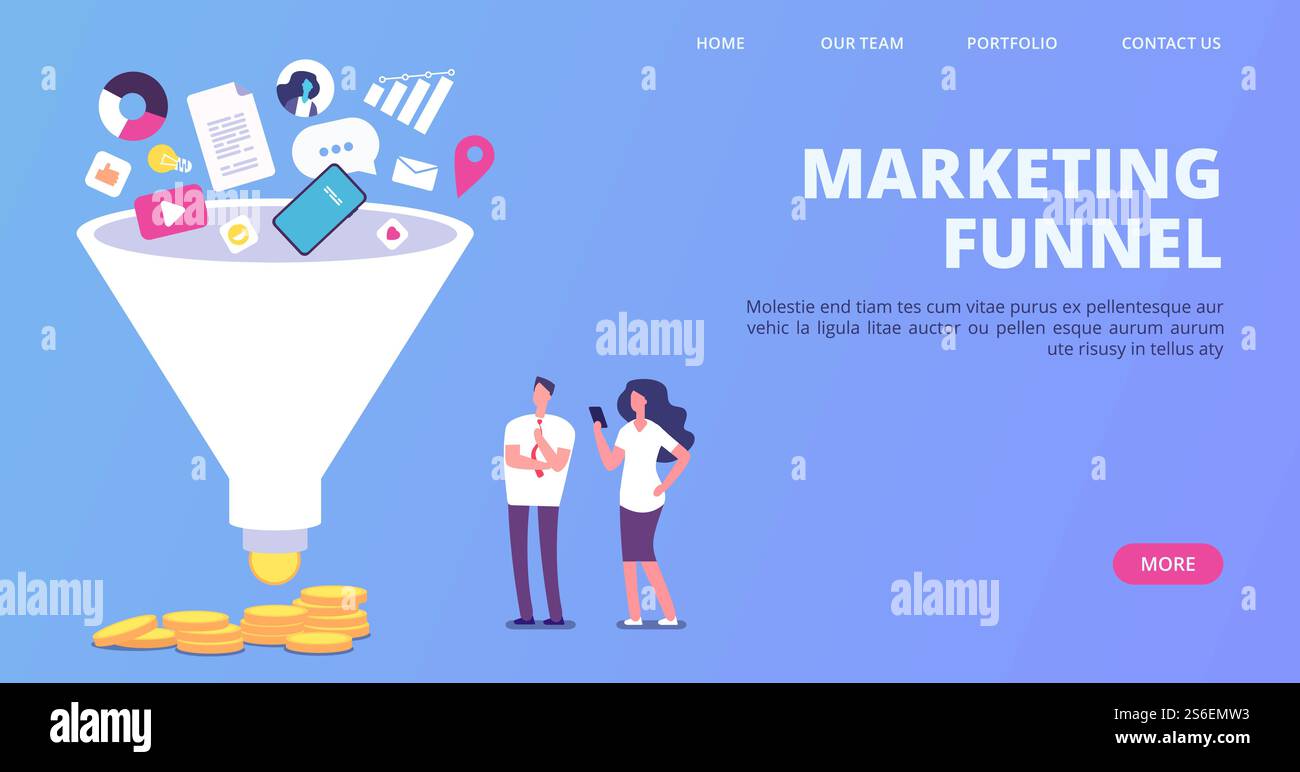 Digital marketing sales funnel. Vector funnel generating sales landing ...