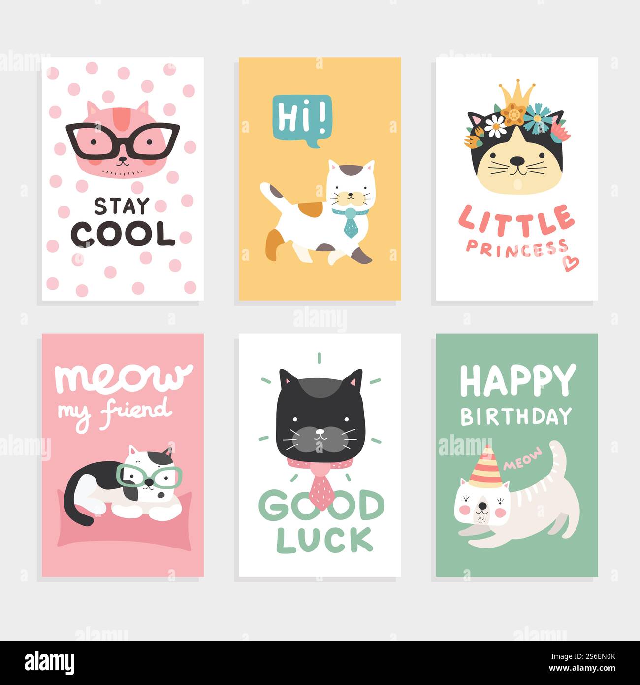 Cats cards. Cute kittens, cool and smart funny pets. Little princess ...