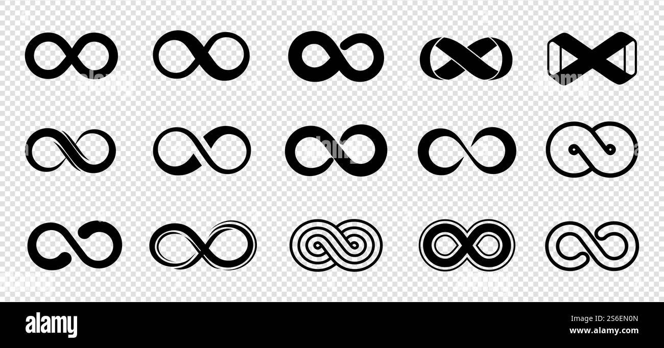 Loop symbols. Infinity vector icons set. Black mobius loop collection ...
