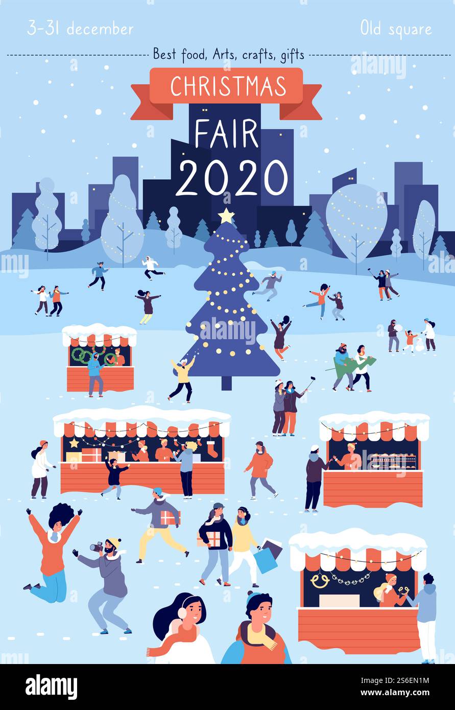 Christmas fair poster. Xmas traditional bazaar in december flyer design ...