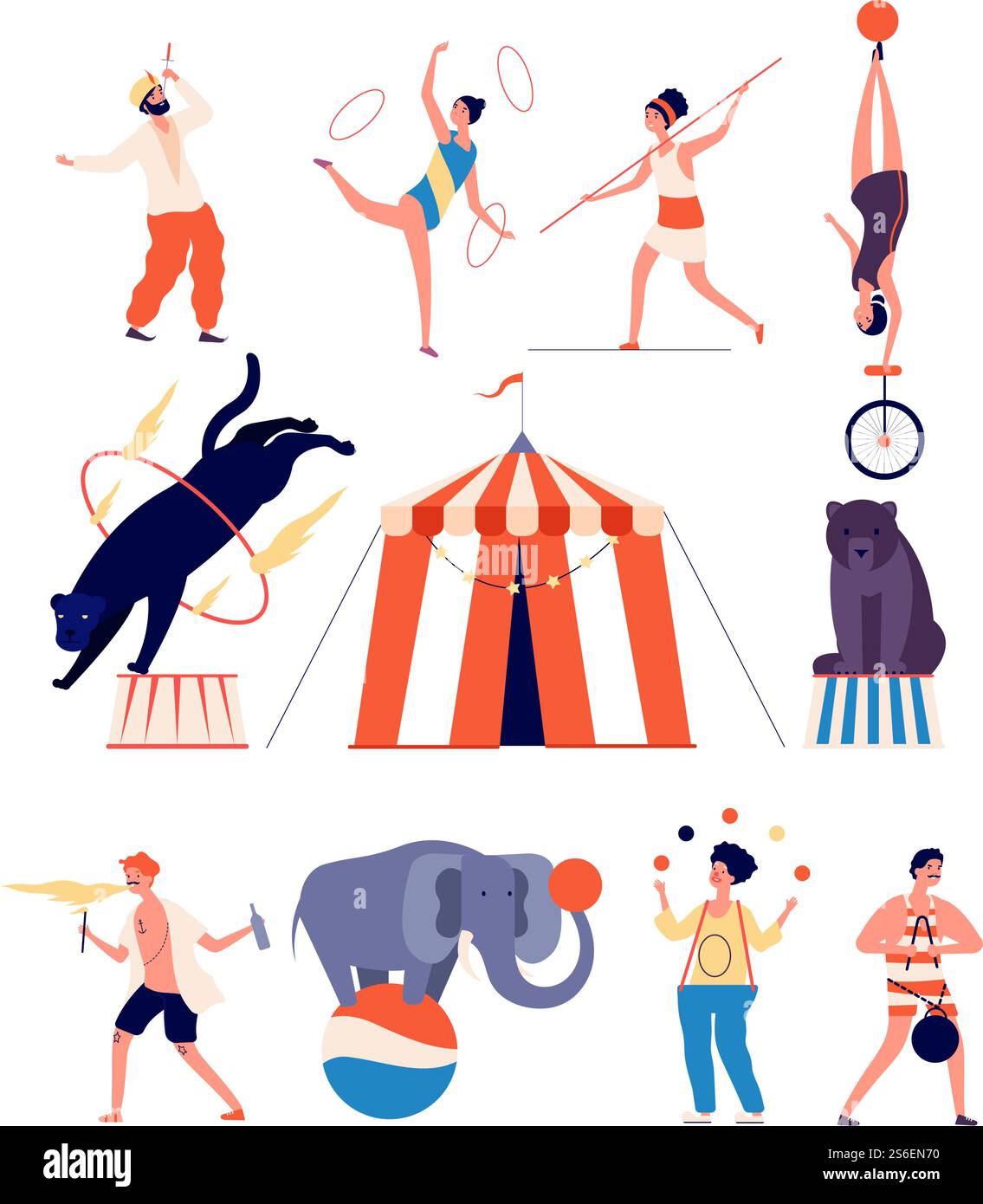Circus actors. Clown and magician, juggler and balancer, strongman and ...
